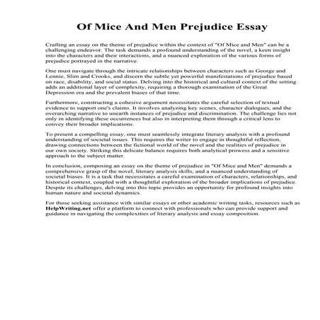 Of Mice And Men Prejudice Essay. Virginia Union University | PDF