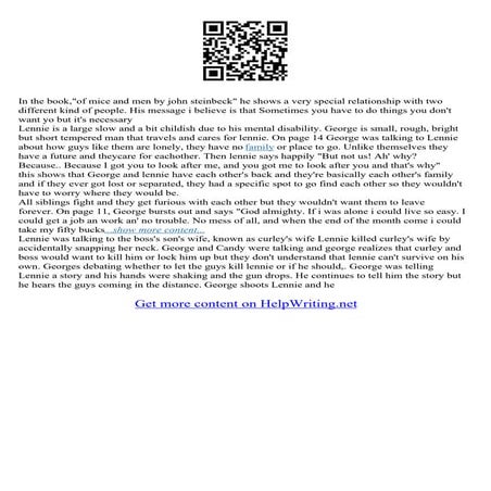 Of Mice And Men Relationship Between George And Lennie Essay | PDF