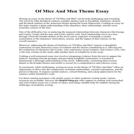 Of Mice And Men Theme Essay. Dyersburg State Community College | PDF