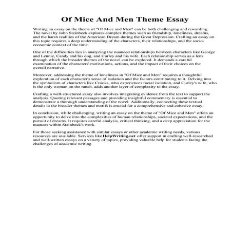 Of Mice And Men Theme Essay. Of Mice and Men - GCSE English - Marked by ...