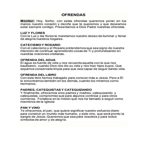Oracion al entregar los dones | DOCX