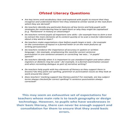 Ofsted literacy questions | PDF | Educational Assessment | Education