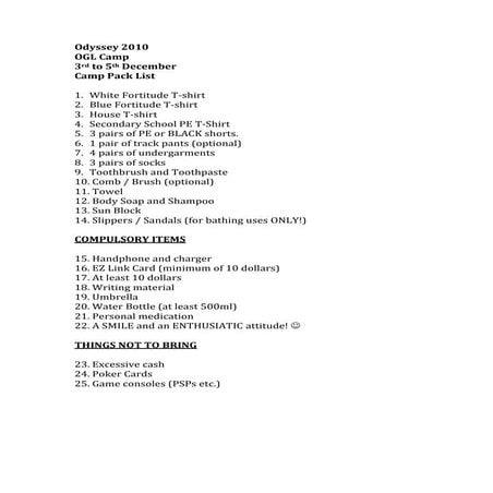 Ogl Camp Pack List | PDF