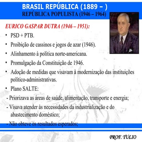 O governo Eurico Gaspar Dutra (1946-1950) | PPT