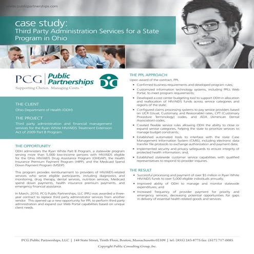 PCG Public Partnerships Case Study, Ohio Department of Health (ODH) | PDF