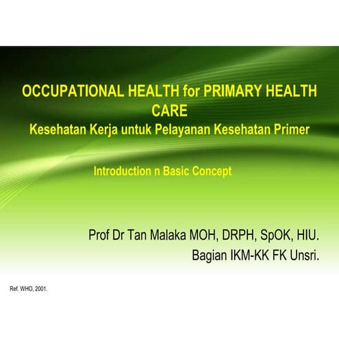 Introduction to Occupational Health for Primary Health Care | PDF