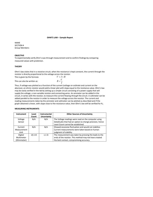 Sample lab-report on verfication of ohms law | PDF | Computer Networking | Computing
