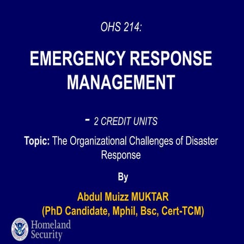 The Organisational Challenges of Disaster Response Management | PPT
