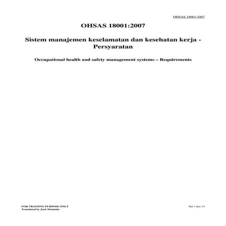 Ohsas 18001 2007 dual language | PDF