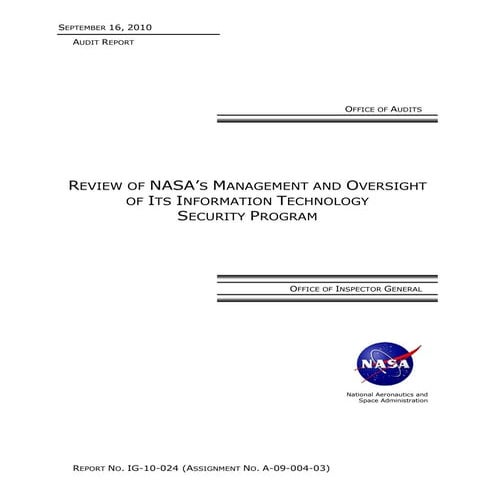 OIG: Review of NASA's Management and Oversight of Its Information ...