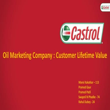 Oil marketing company Castrol - customer life time value (CLV) | PPTX