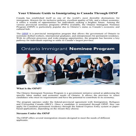 Your Ultimate Guide to Immigrating to Canada Through OINP | PDF