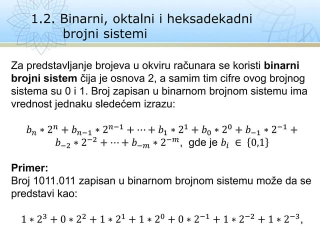 Dekadni, binarni, oktalni i heksadekadni brojevni sistem | PPTX
