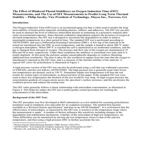 Effect of Hindered Phenol Stabilizers on the Oxygen Induction Time (OIT ...