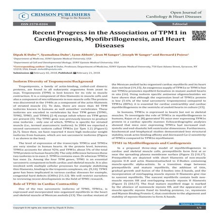 Crimson Publishers_Recent Progress in the Association of TPM1 in ...