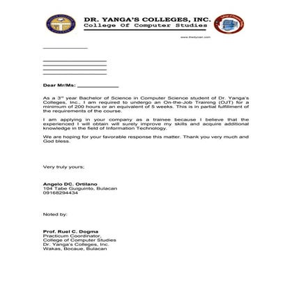 Sample Resume for OJT | DOCX