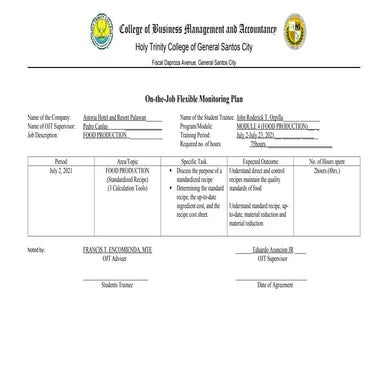 OJT Monitoring Plan Food production week 2.docx