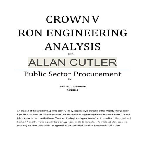 Analysis of Ron Engineering V the Crown by Okafo EKE | DOCX