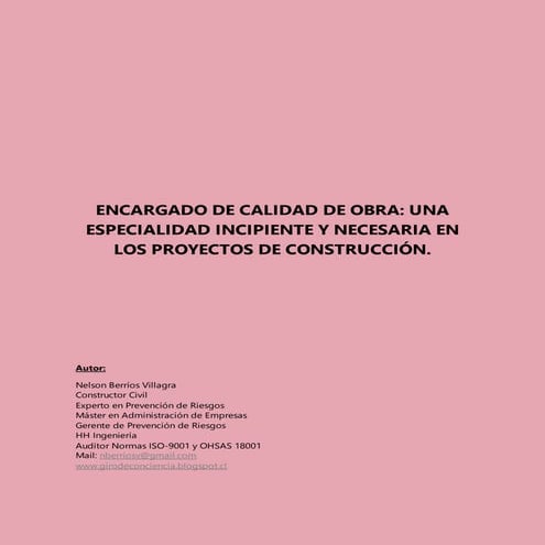 Encargado de Calidad en una Obra: Una especialidad incipiente y ...