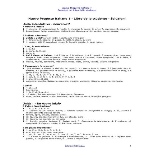 Nuovo Progetto italiano 2 - Libro dello studente - Soluzioni | PDF