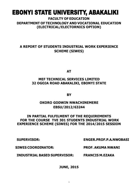 SIWES TECHNICAL REPORT SAMPLE | PDF