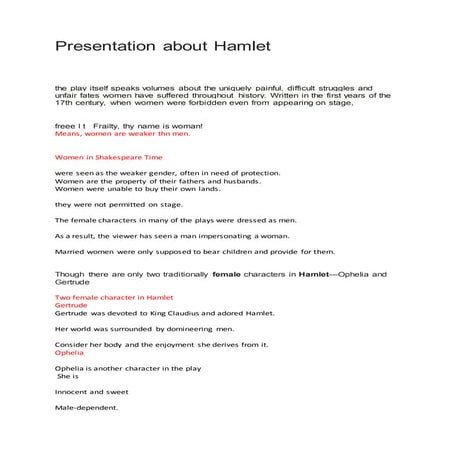 presentation about hamlet | DOCX