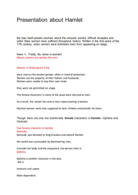 A Feminist reading of HAMLET | PPT