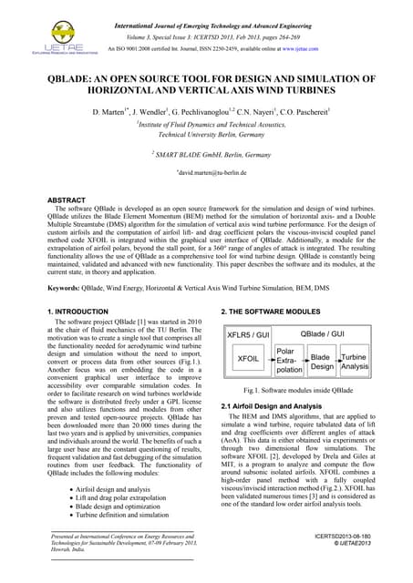 Qblade An Open Source Tool For Design And Simulation Pdf