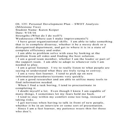 OL 125 Personal Development Plan – SWOT Analysis (Milestone T.docx ...
