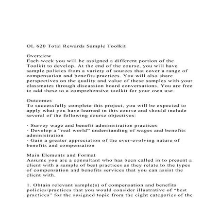 OL 620 Total Rewards Sample ToolkitOverviewEach week y.docx
