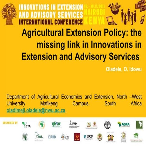Agricultural extension policy: the missing link in innovations in ...