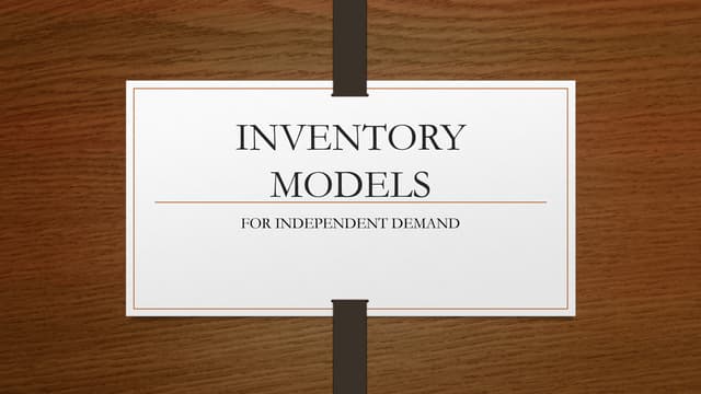 Inventory model (operation research) | PPTX