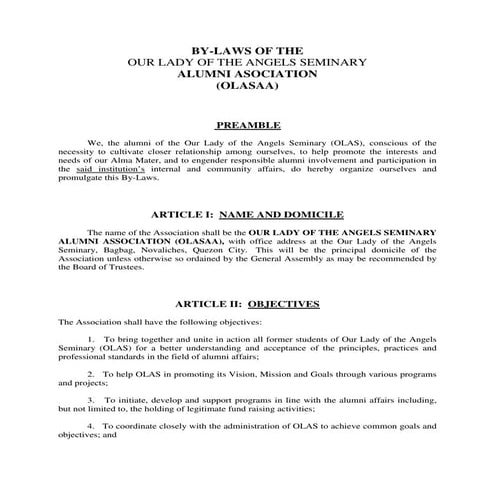 O L A S Alumni Cons & By Laws (Revised Draft) | PDF