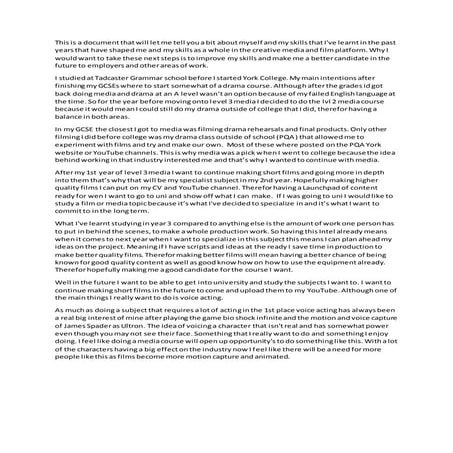English and film studies personal statment | DOCX