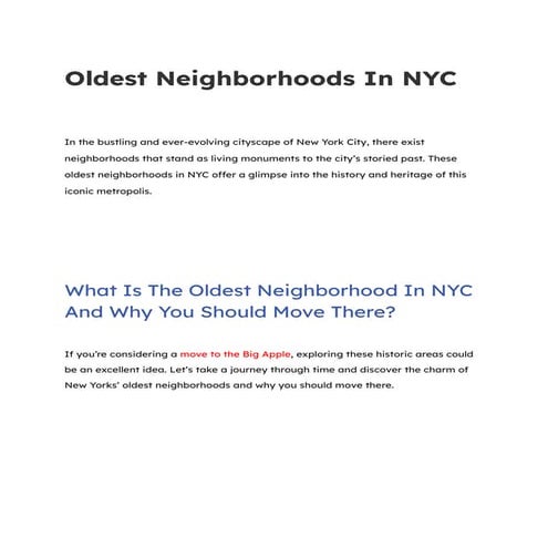Oldest Neighborhoods In NYC Big Apple Moving | PDF