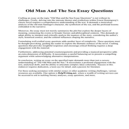 Old Man And The Sea Essay Questions. Huston-Tillotson University | PDF