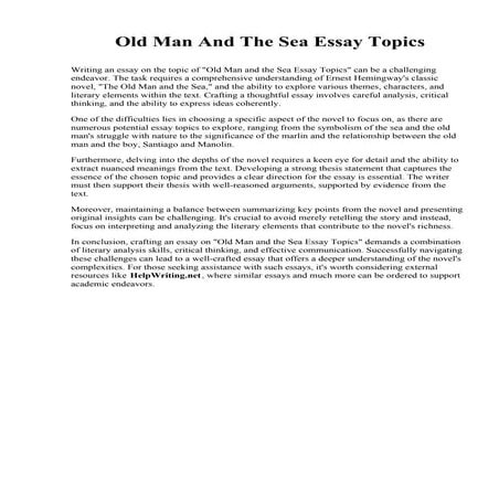 Old Man And The Sea Essay Questions. Huston-Tillotson University | PDF