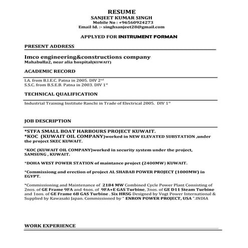 Old resume forman | DOC