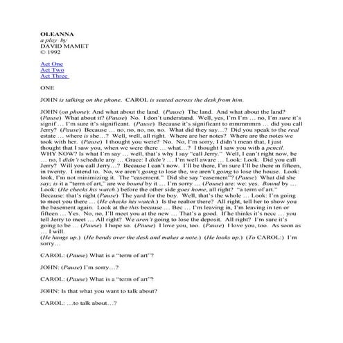 Oleanna, By David Mamet-communication | PPTX