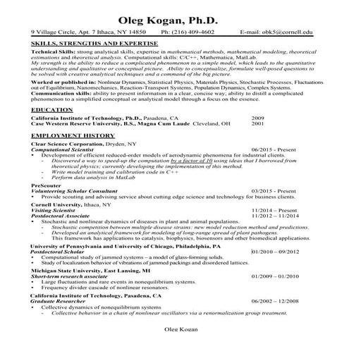 Oleg kogan resume aug 2015 | PDF