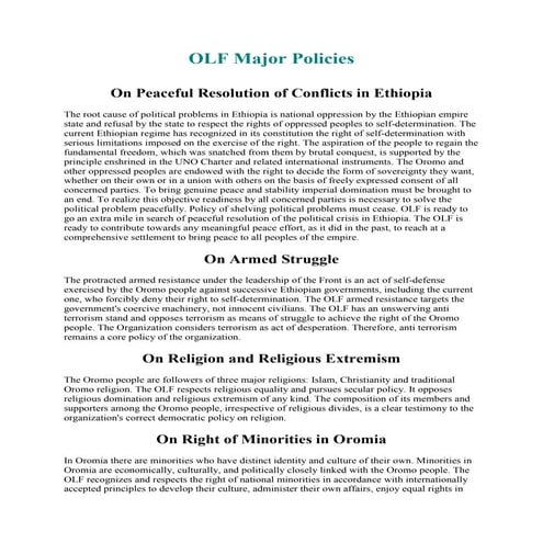 Oromo Liberation Front (OLF) major-policies programs | PDF