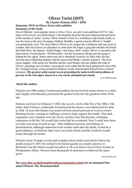 Oliver Twist / By Charles Dickens | PPTX | Books and Literature