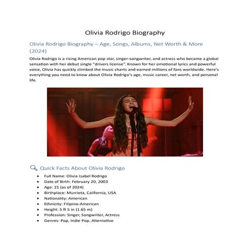 Olivia Rodrigo Life Biography The Celeb Post | PDF