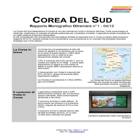 Il kiwi italiano in Corea del Sud - Rapporto Monografico Oltrefrutta - aprile 2012 | PDF