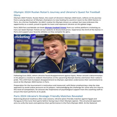 Olympic 2024 Ruslan Rotan's Journey and Ukraine's Quest for Football ...