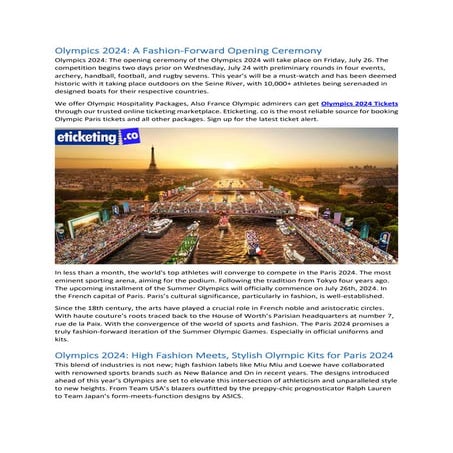 Olympics 2024 Tickets: A Fashion-Forward Opening Ceremony | PDF
