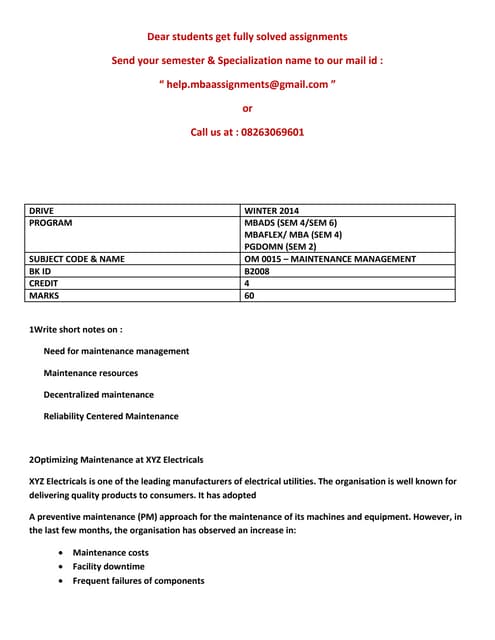 Om0015 maintenance management.. | PDF