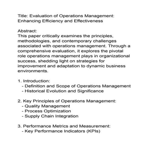 Evaluation of operation management | PDF