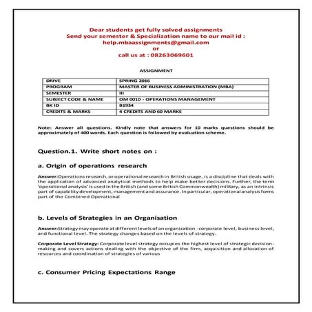 Operation Management Question paper | DOCX