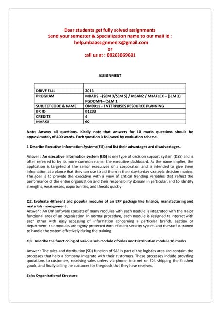 Mi0038 enterprise resource planning | PDF